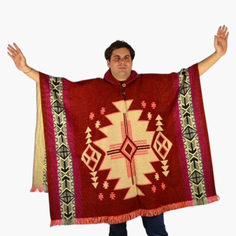 Poncho Chakan – Alpaka-Schafwolle Poncho mit Inka-Muster